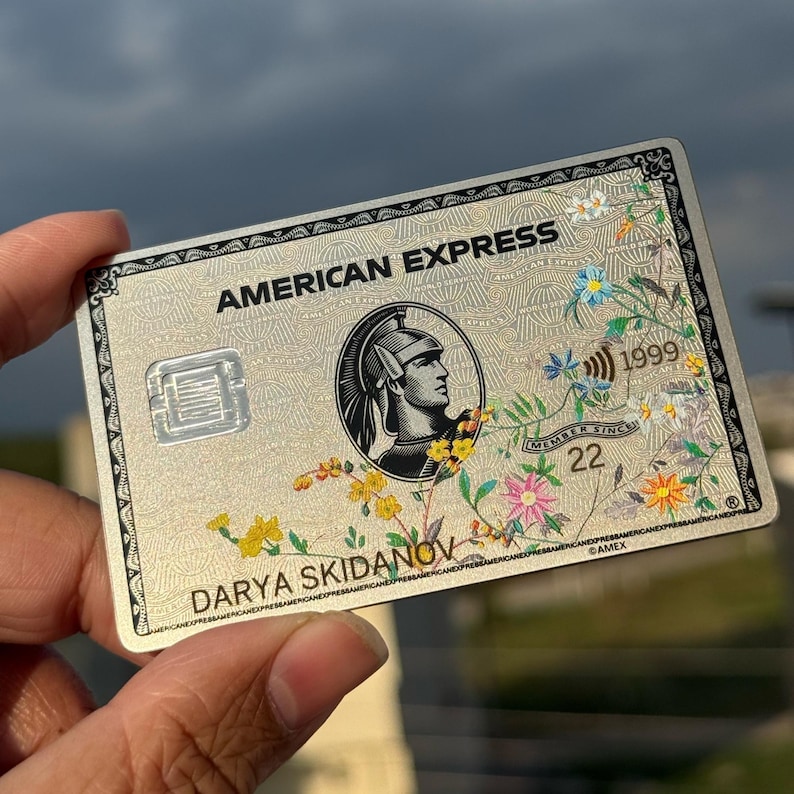 Custom Platinum AMEX Floral Card - Personalized Name & Number - Laser ...