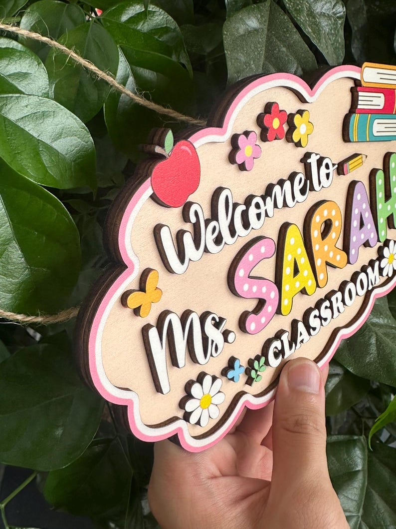 Personalized 3D Wooden Teacher Door Sign: Custom Classroom Decor, Back ...