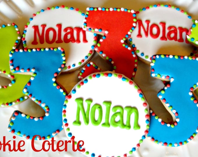 Name and Number Birthday Cookies Decorated Cookie Favors One Dozen - Etsy