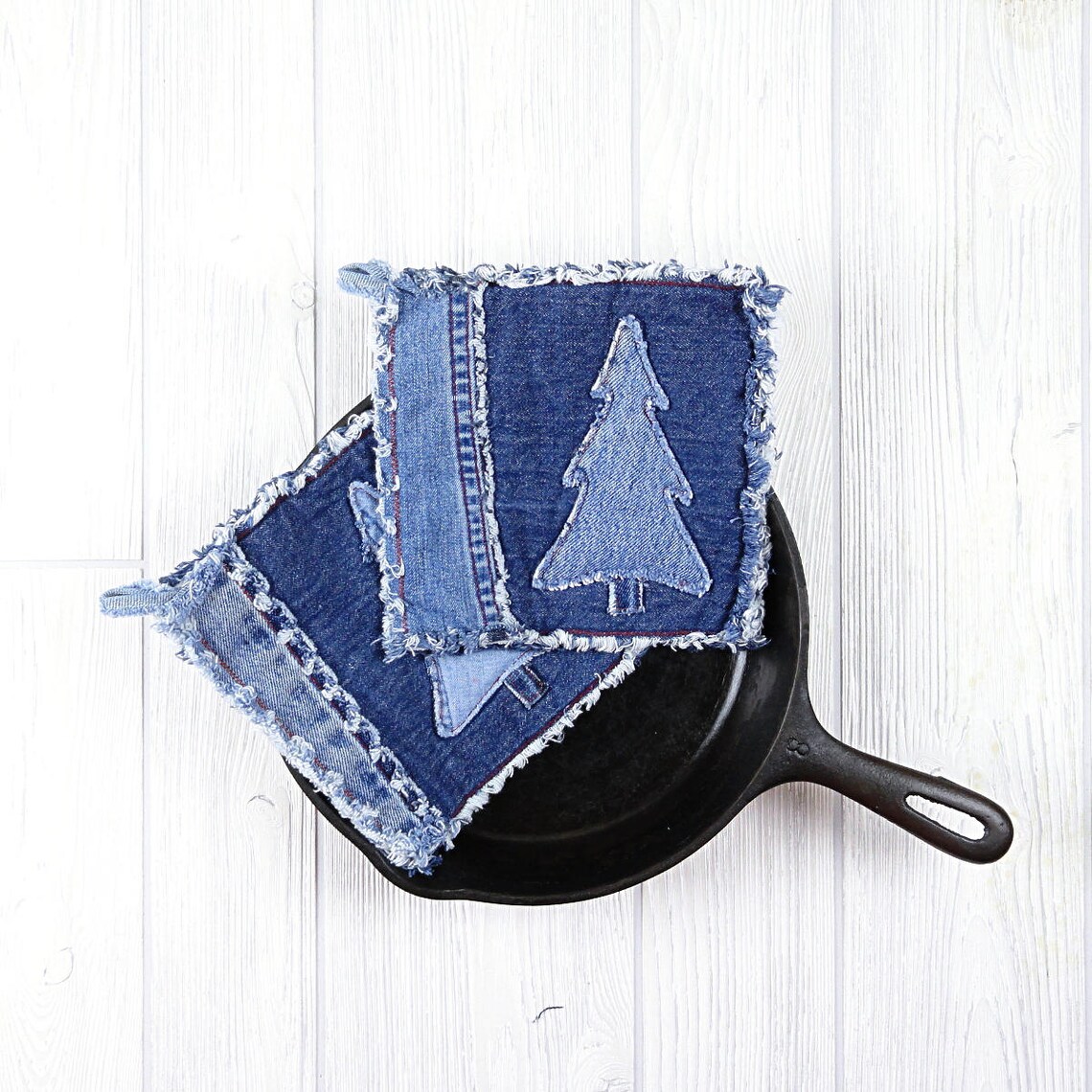Pine Tree Denim Potholder Blue Jean Pot Holder Eco - Etsy