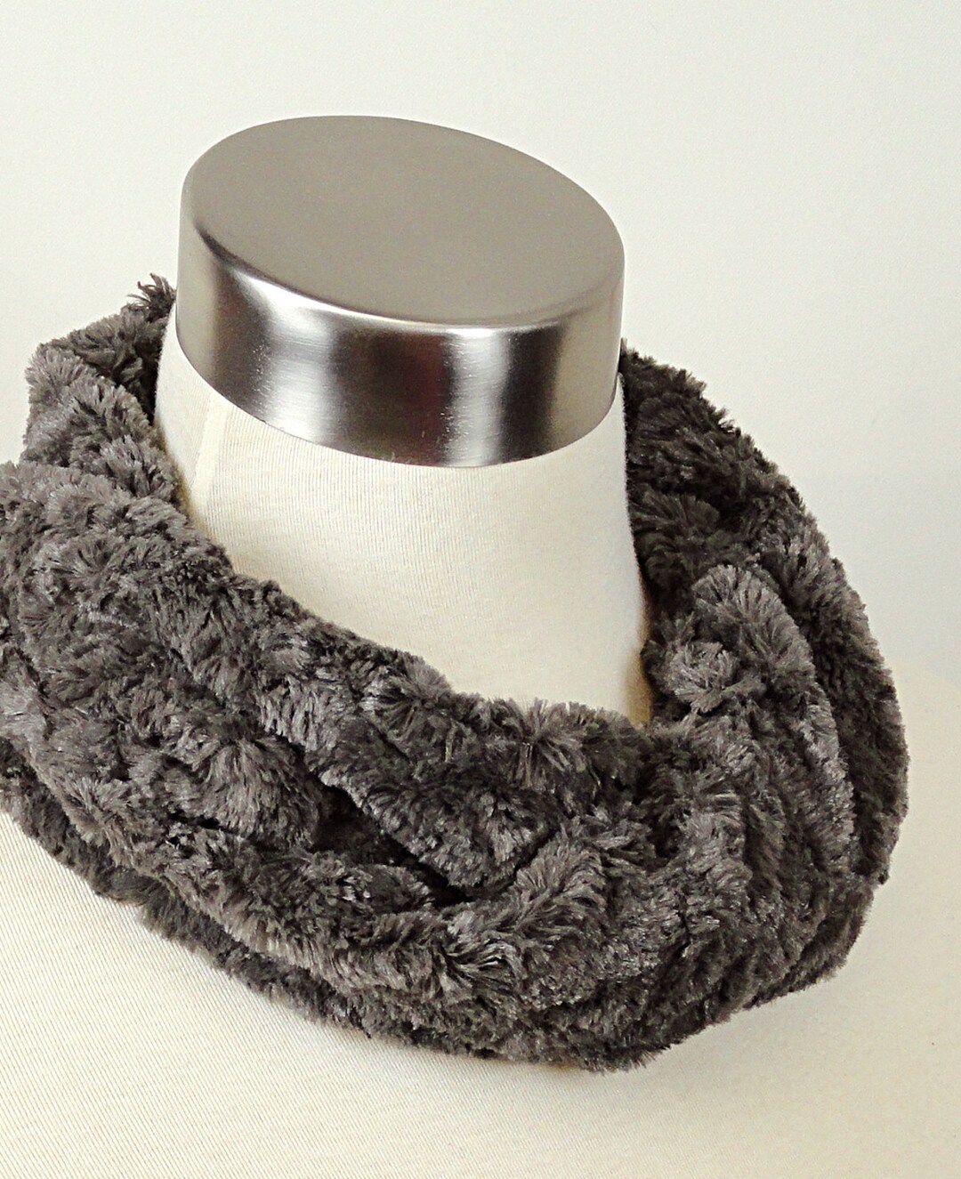Gray Faux Fur Scarf - Charcoal Grey Minky Scarf - Gray Faux Fur Cowl ...