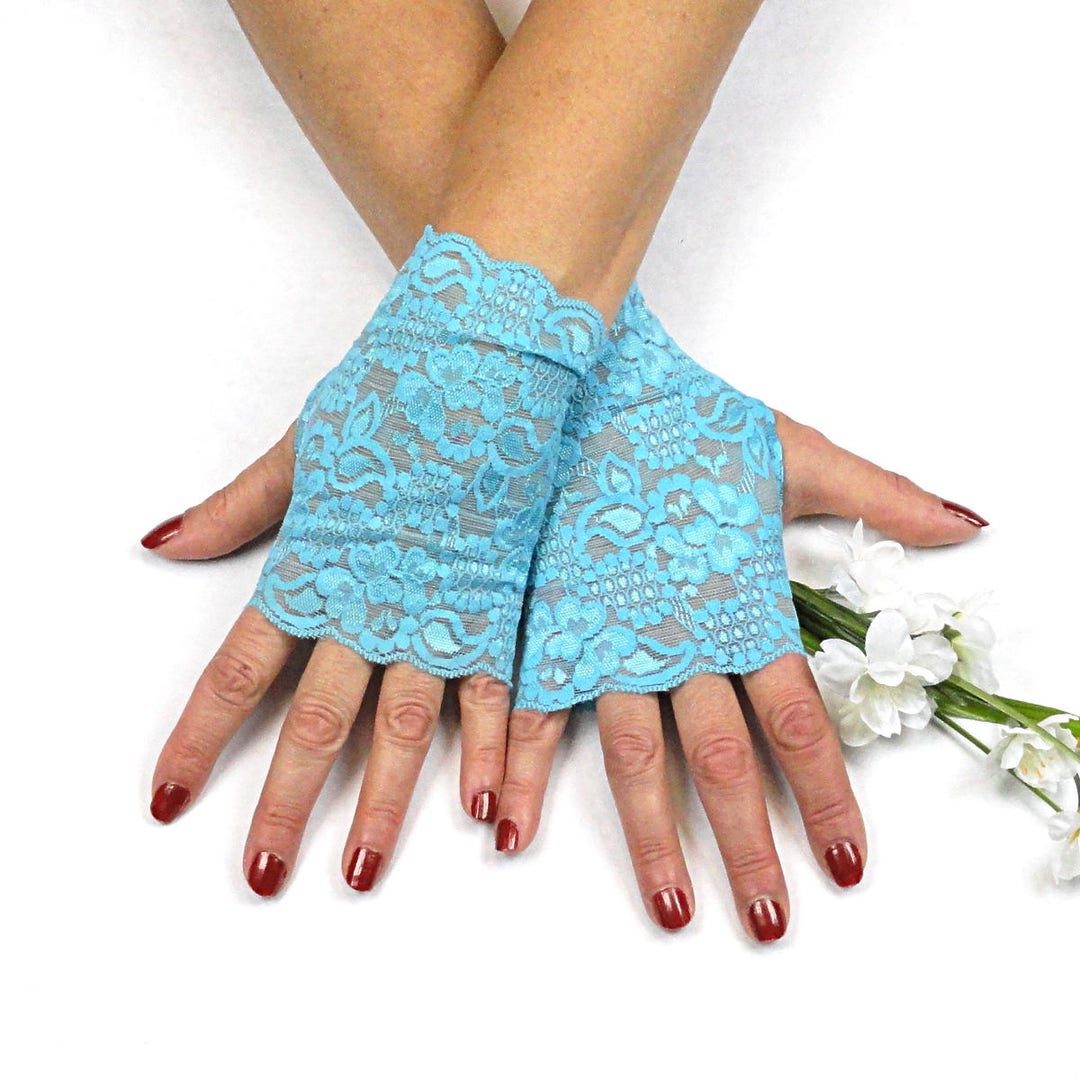 Aqua Blue Gloves- Turquoise Lace Fingerless Gloves - Mother of the ...