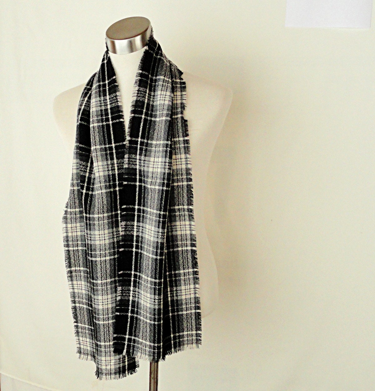 Black Gray Plaid Scarf - Classic Plaid Wool Scarf - Long Plaid Scarf ...