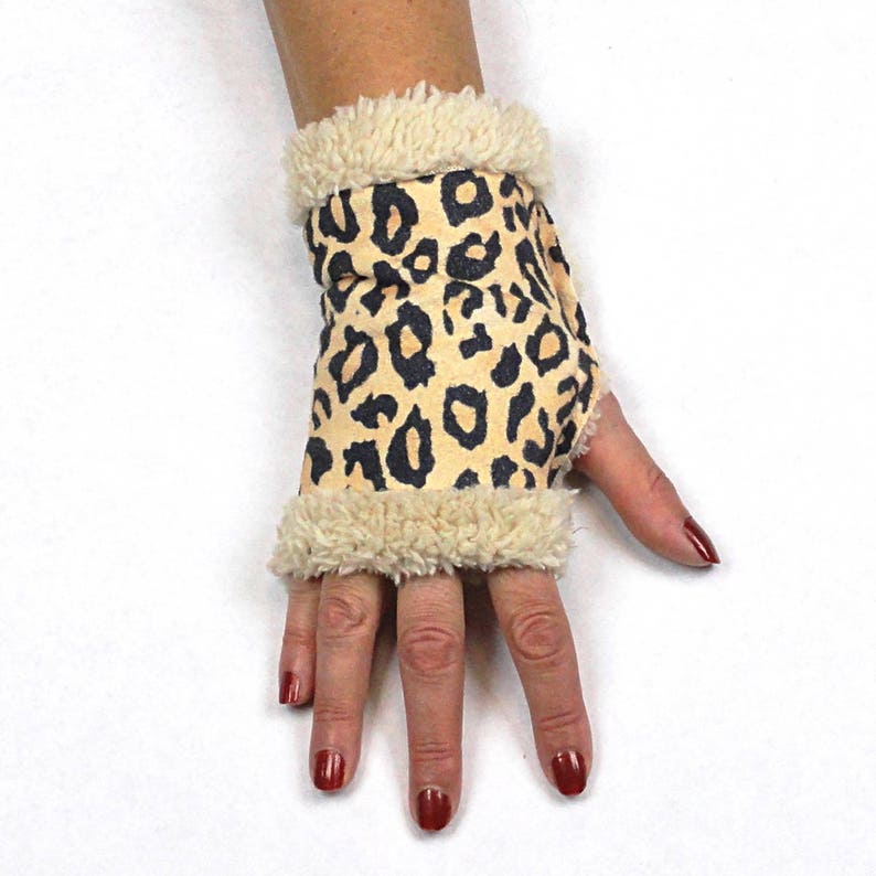 Leopard Fingerless Gloves - Cheetah Fingerless Gloves - Faux Shearling ...