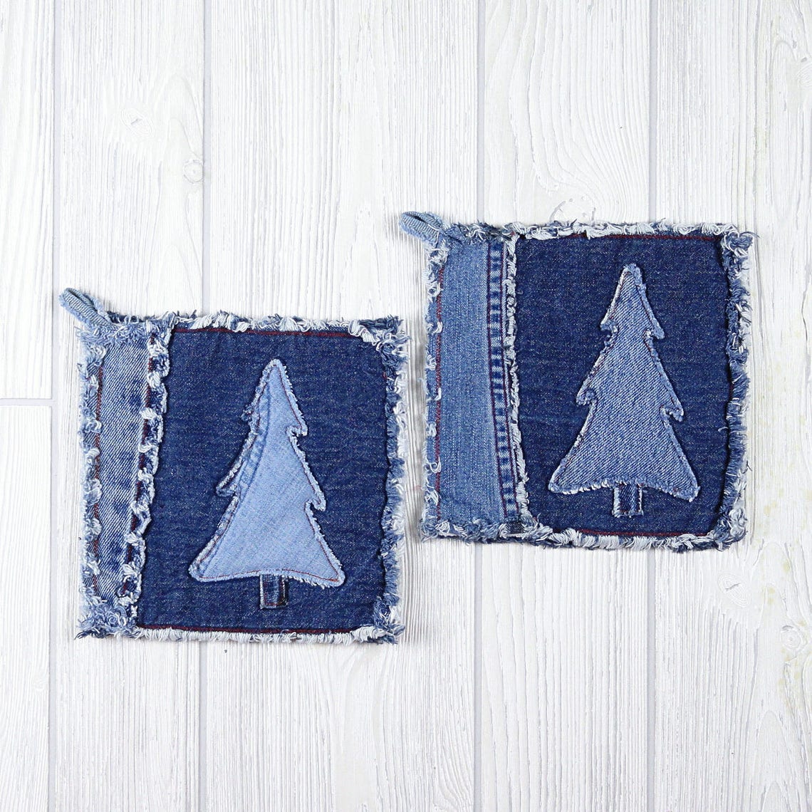 Pine Tree Denim Potholder Blue Jean Pot Holder Eco - Etsy