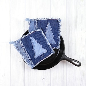 Pine Tree Denim Potholder - Blue Jean Pot Holder - Eco Friendly ...