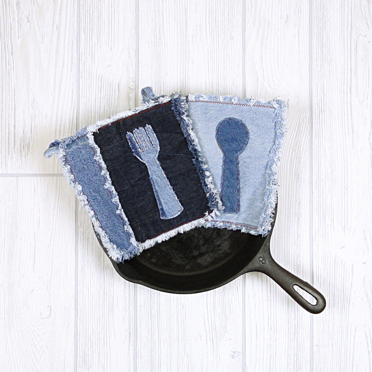 Denim Potholder Upcycled Denim Hot Pad Rustic Farmhouse | Etsy