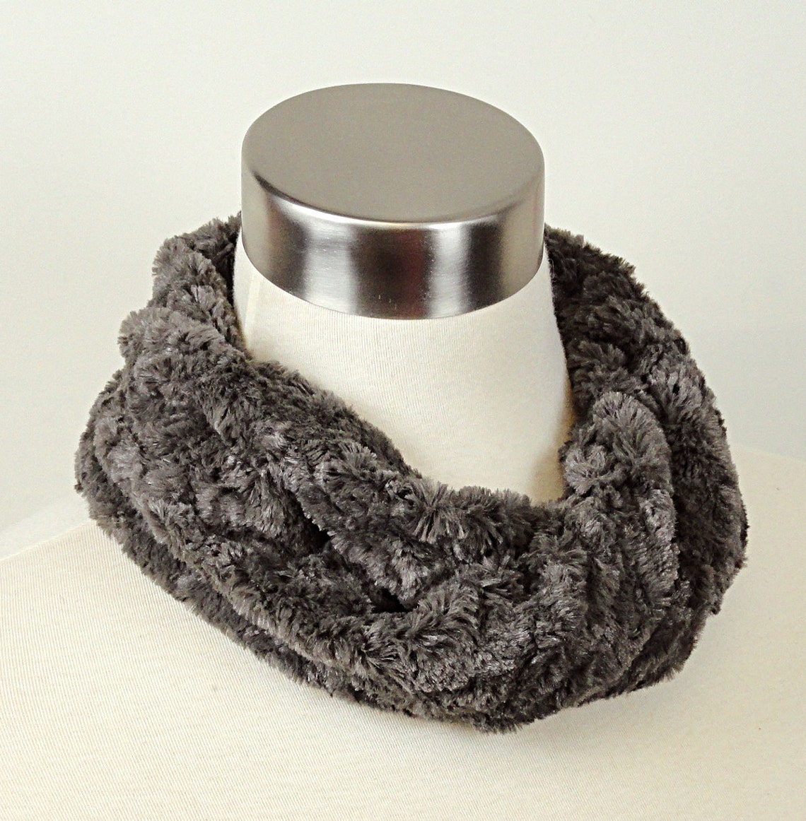 Gray Faux Fur Scarf - Charcoal Grey Minky Scarf - Gray Faux Fur Cowl ...