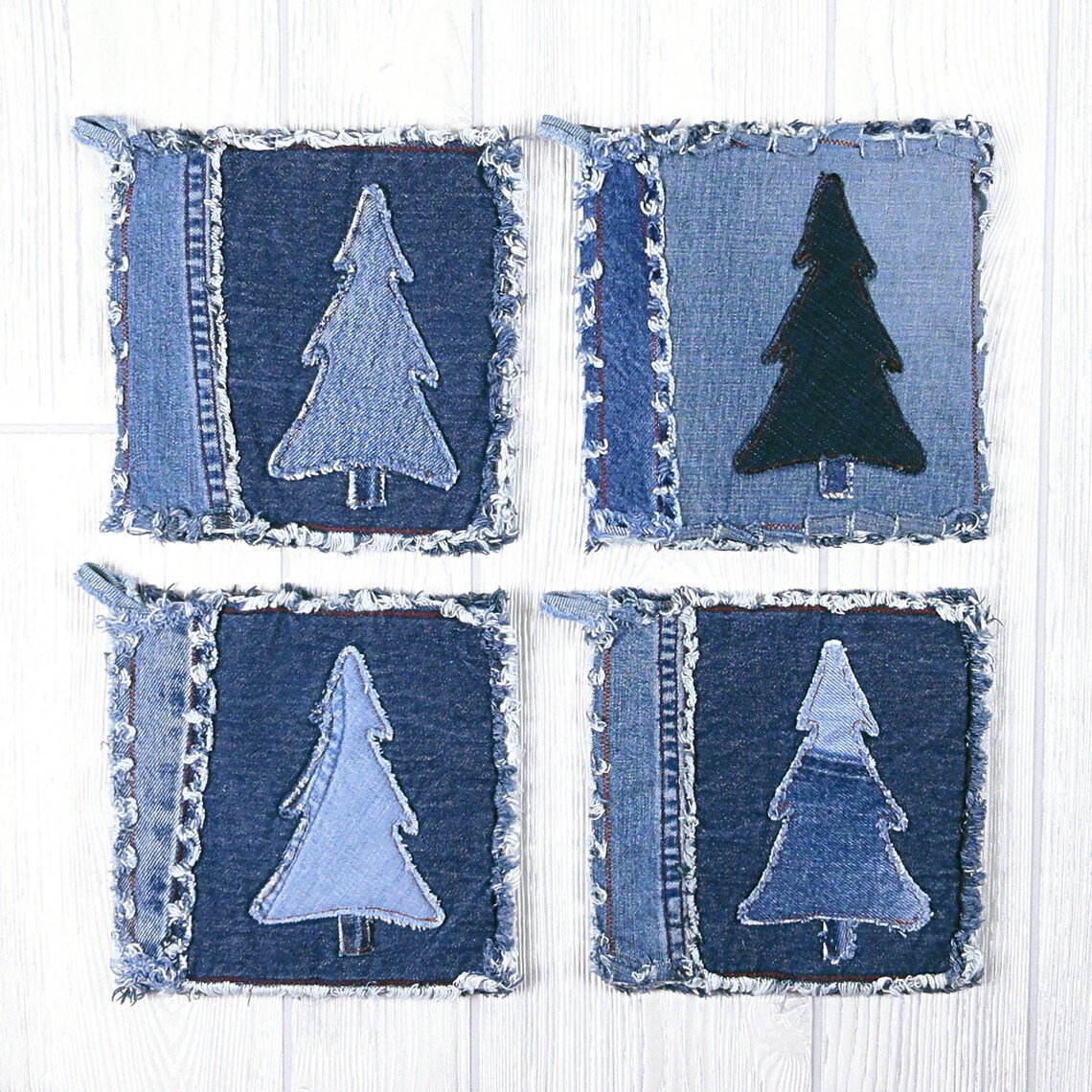 Pine Tree Denim Potholder Blue Jean Pot Holder Eco - Etsy