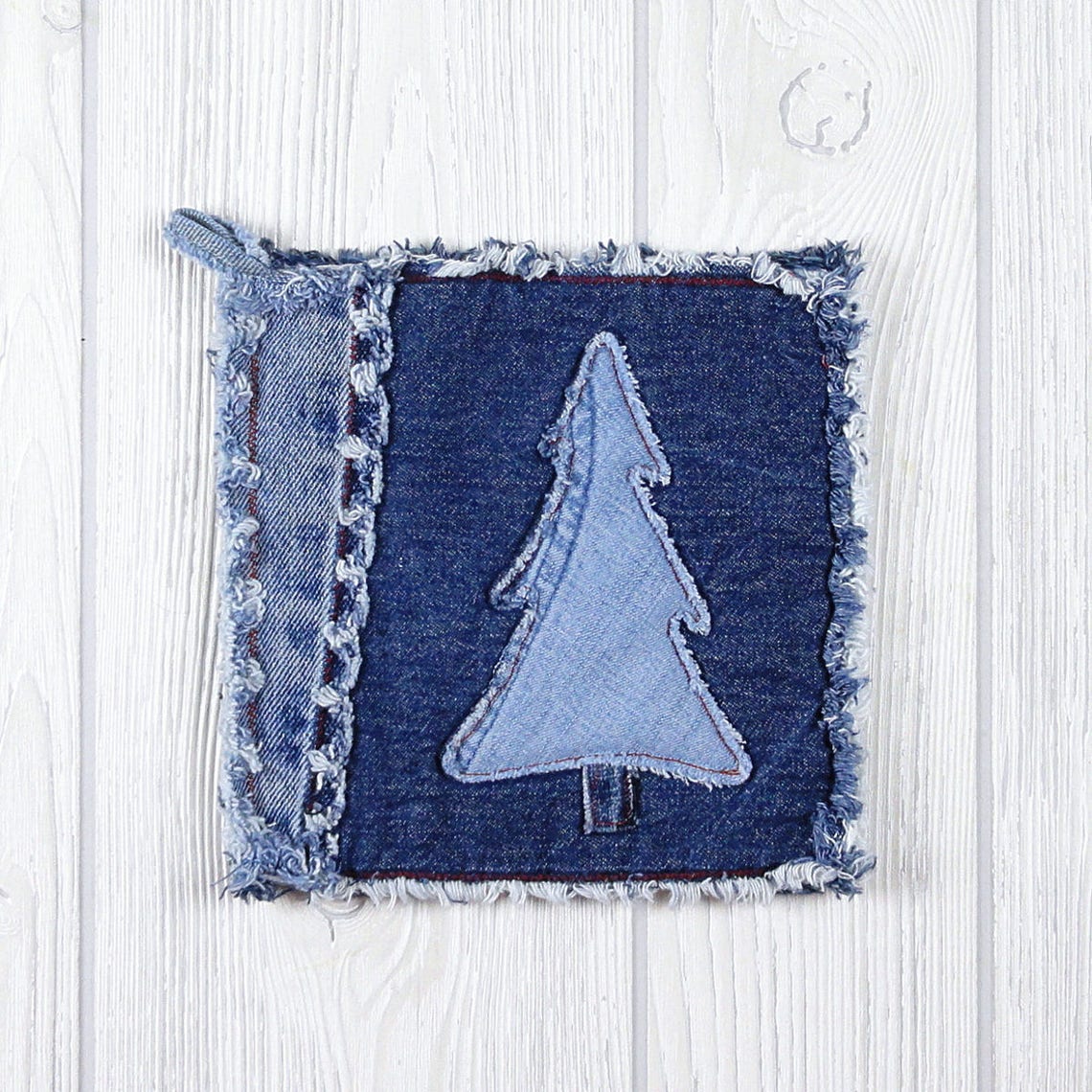 Pine Tree Denim Potholder Blue Jean Pot Holder Eco Friendly Upcycled ...
