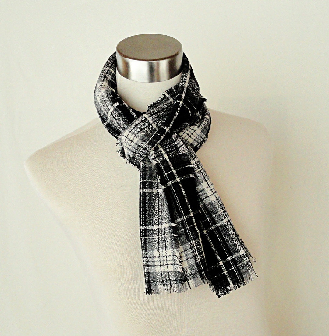 Black Gray Plaid Scarf - Classic Plaid Wool Scarf - Long Plaid Scarf ...