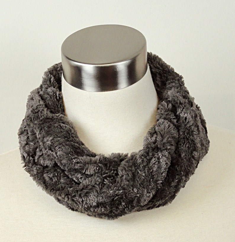 Gray Faux Fur Scarf - Charcoal Grey Minky Scarf - Gray Faux Fur Cowl ...