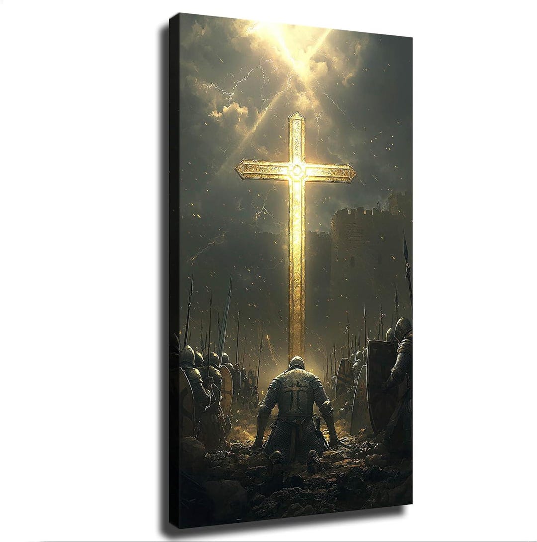 Crusades Knight Scene Golden Cross Canvas Print Painting Wall Art ...