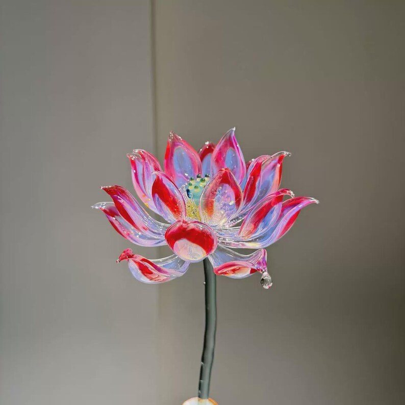 Handmade Liuli Lotus Flower Sculpture, Traditional Chinese Glass Art ...