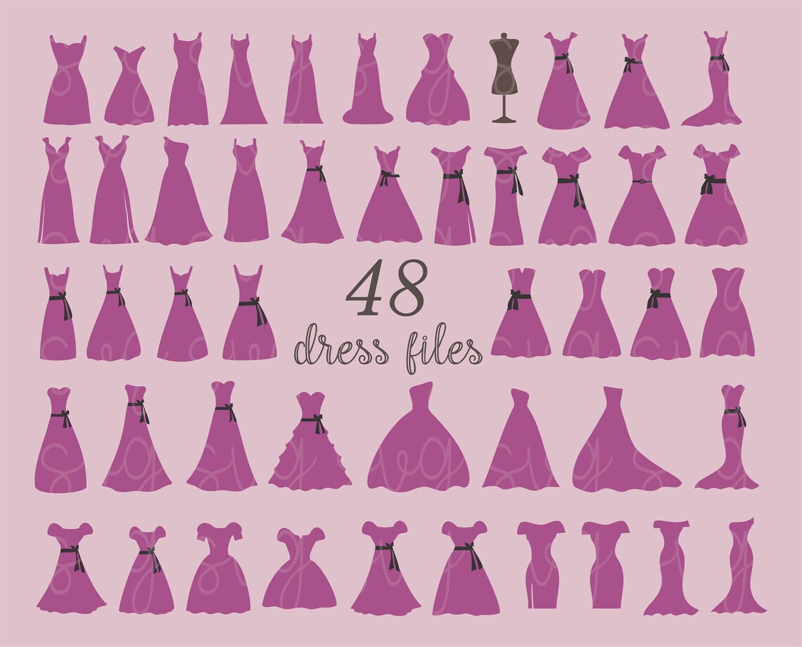 48 Dresses SVG Download Wedding Dress Clipart Bridesmaid - Etsy
