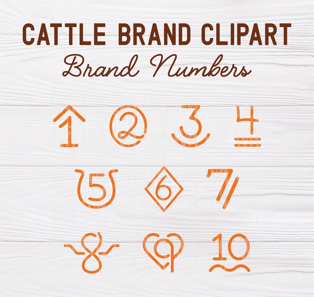 PNG & PDF Files | Cattle Brand Numbers, Cattle Brand Clipart Set ...