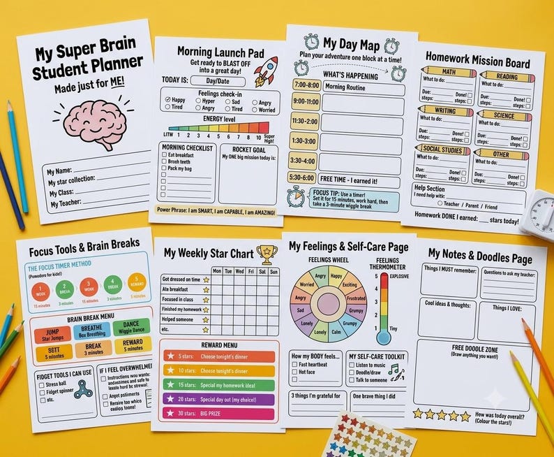 ADHD Student Planner Printable | Daily Schedule, Homework Tracker ...