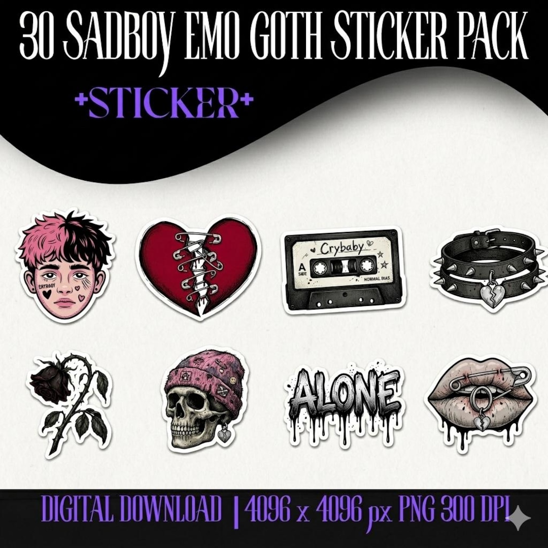 Sadboy Goth Sticker Pack | Dark Emo Grunge PNG | Alternative Tattoo ...