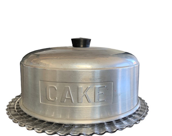 Cake Dome Aluminum Glass Plate Cake Saver Vintage Kitchen USA Glass ...