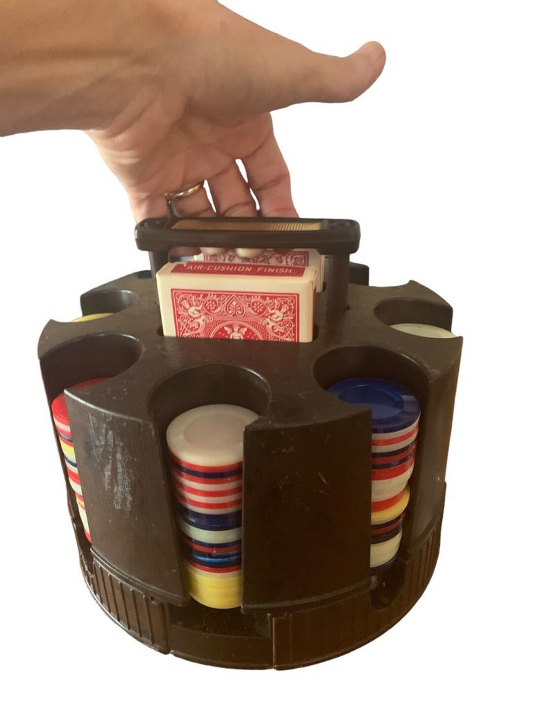 Vintage Brown Black Marble Bakelite Poker Caddy With Handle, 2 Decks of ...