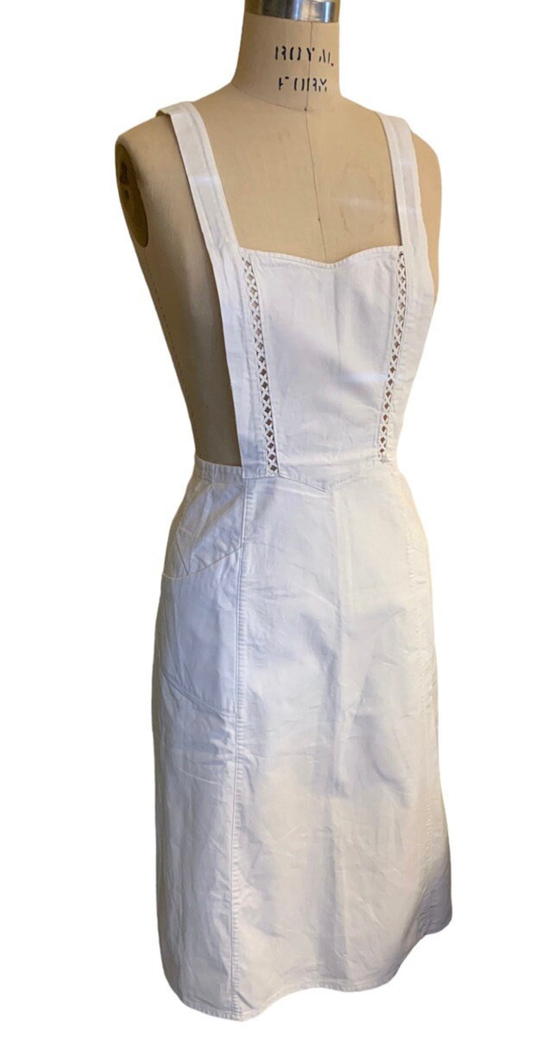White Cotton Full Apron, Cut Out Applique, Traditional Vintage White ...