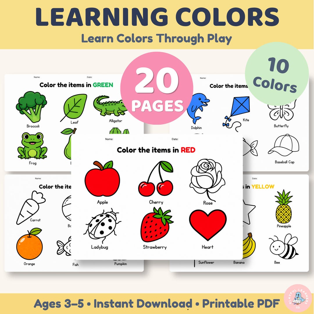 Preschool Learning Colors Worksheets | 20 Printable Activities (instant ...