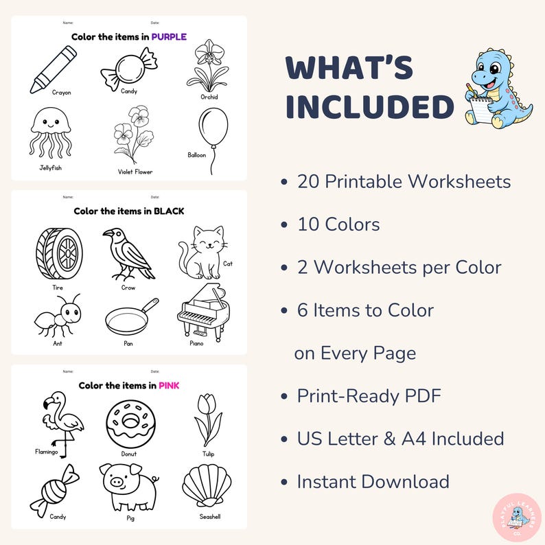 Preschool Learning Colors Worksheets | 20 Printable Activities (instant ...