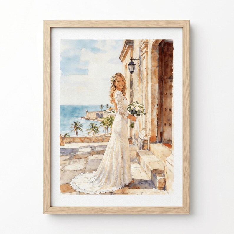 Custom Bridal Portrait From Photo, Bride Watercolor Portrait ...