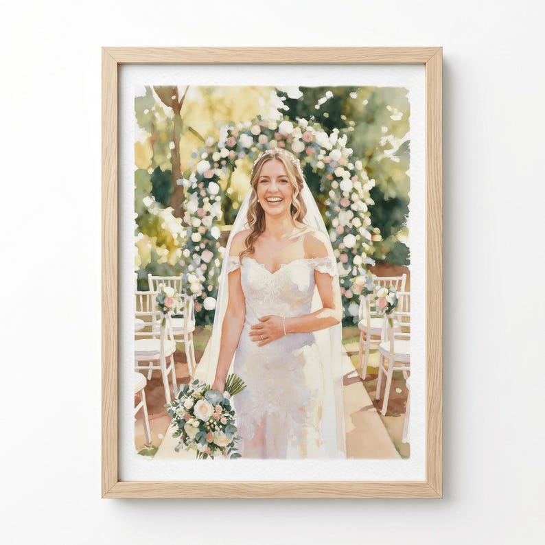 Custom Bridal Portrait From Photo, Bride Watercolor Portrait ...