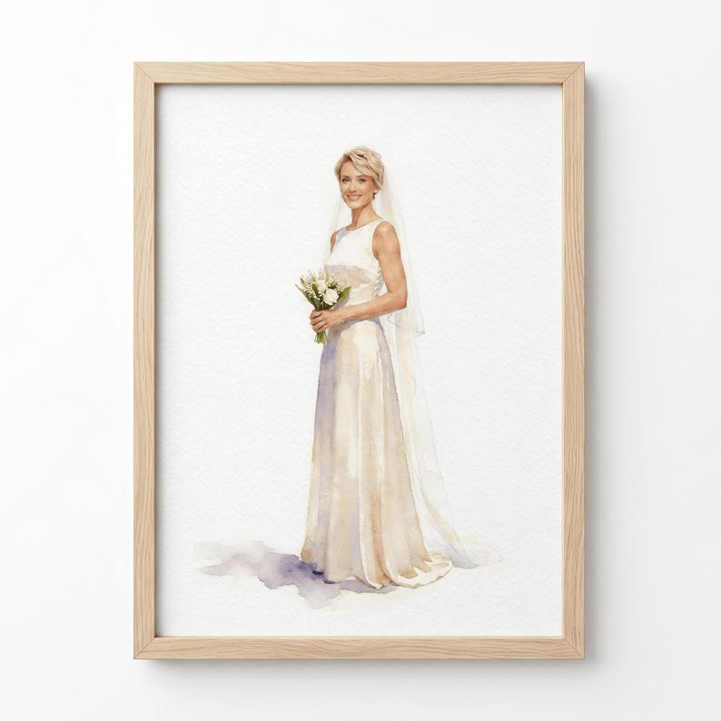 Custom Bridal Portrait From Photo, Bride Watercolor Portrait ...
