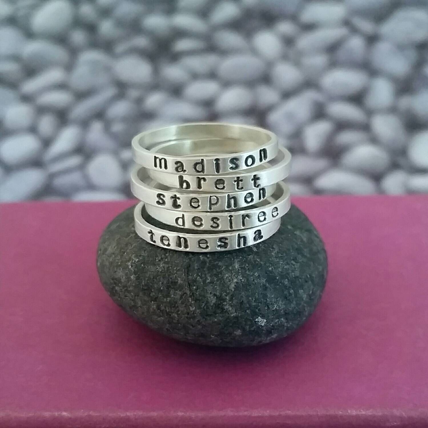 Stacking Name Ring in Sterling Silver Skinny Name Ring | Etsy