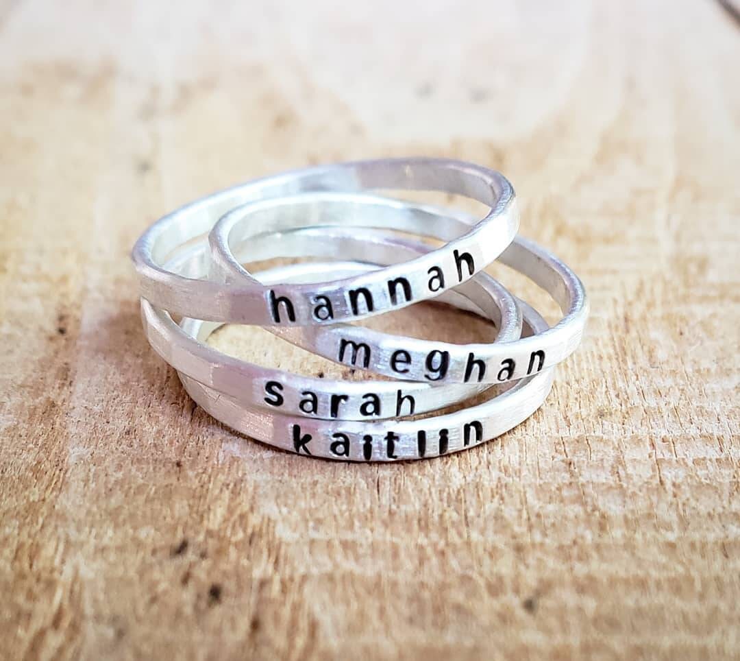 Stackable Skinny Name Ring in Sterling Silver, Stacking 14K Name Ring ...