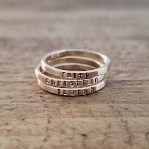 Stackable Name Ring in Sterling Silver, Personalized Stacking Name Ring ...