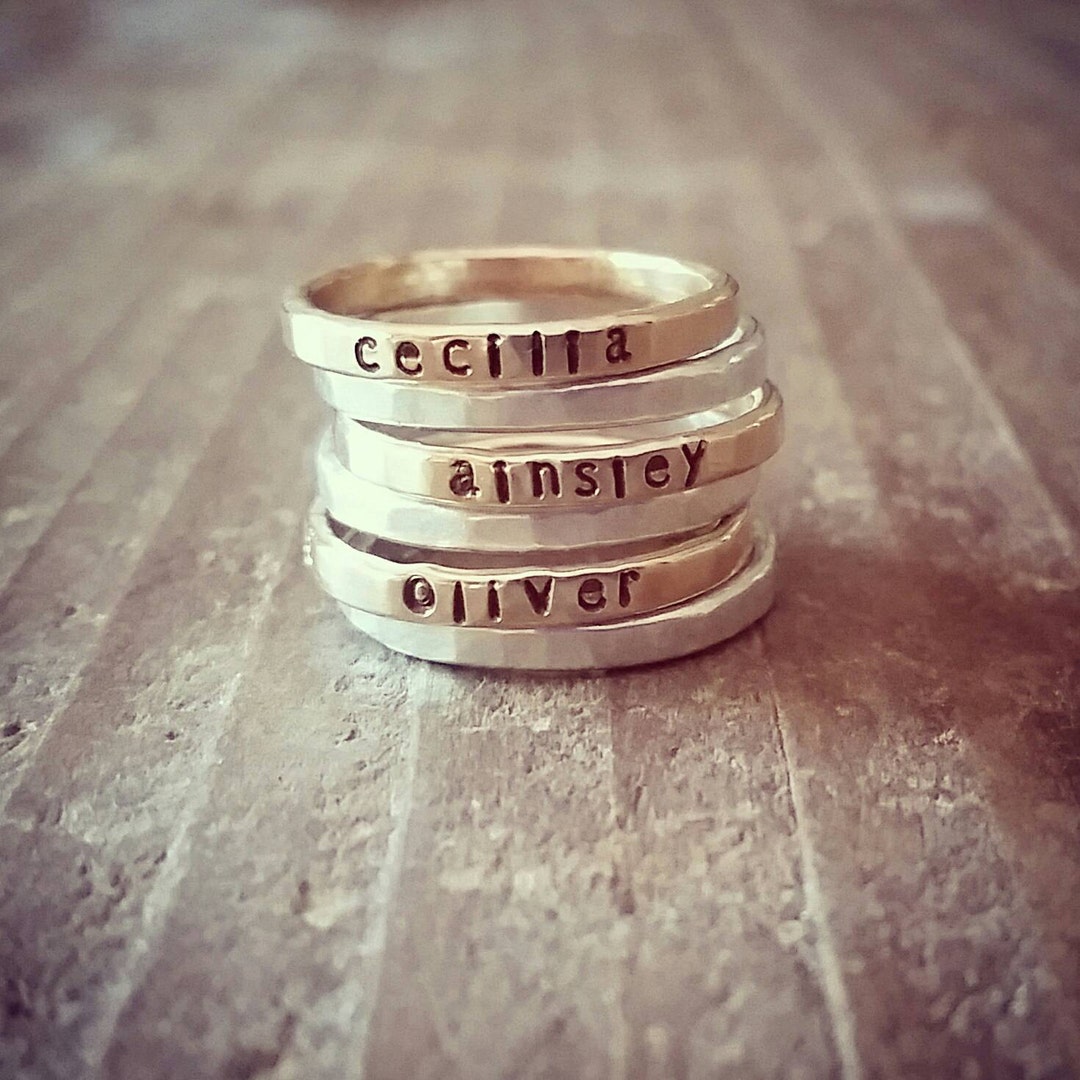 Stackable Name Ring in Sterling Silver, Personalized Stacking Name Ring ...