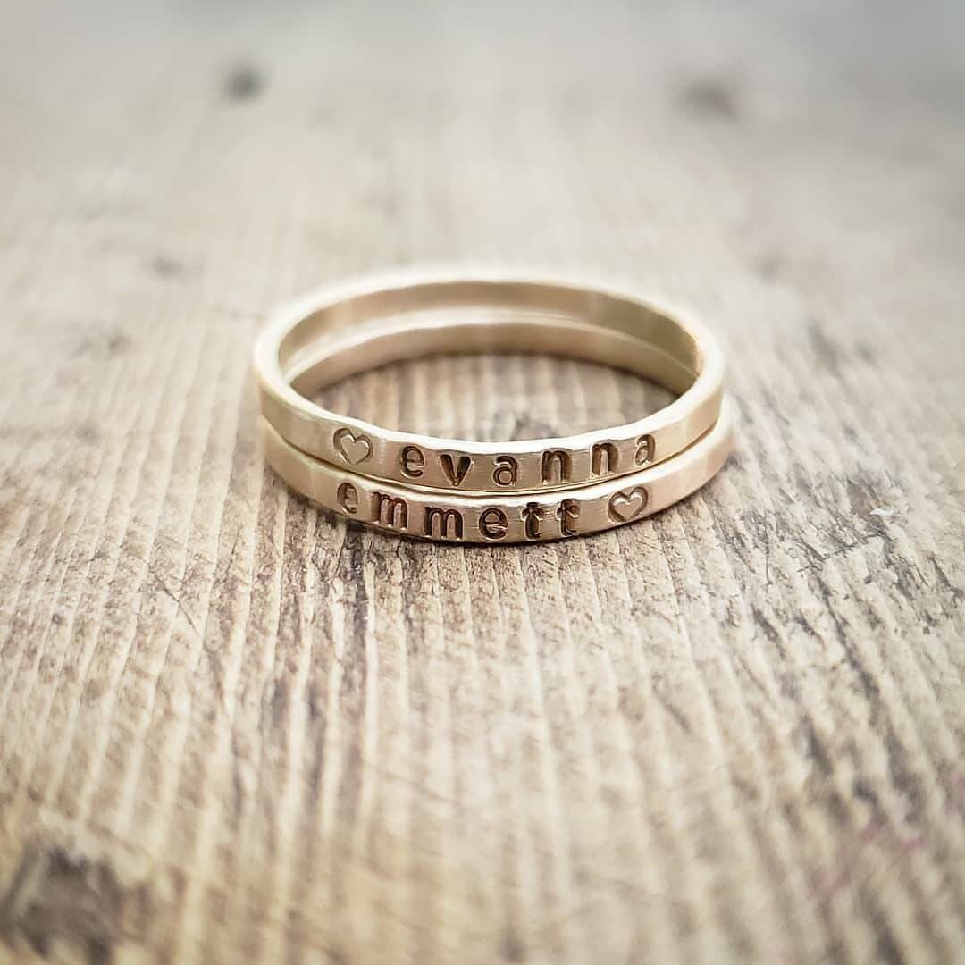 Stackable Skinny Gold Name Ring, Stacking 14K Name Ring, Custom ...