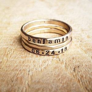 Stackable Name Ring in Sterling Silver, Personalized Stacking Name Ring ...