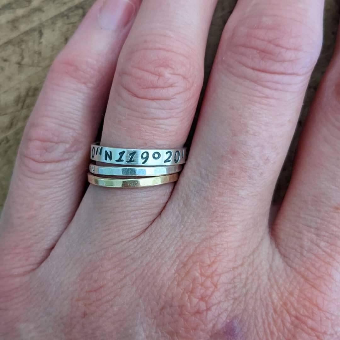 Skinny Latitude Longitude Ring in Sterling Silver, Location Ring, Ring ...