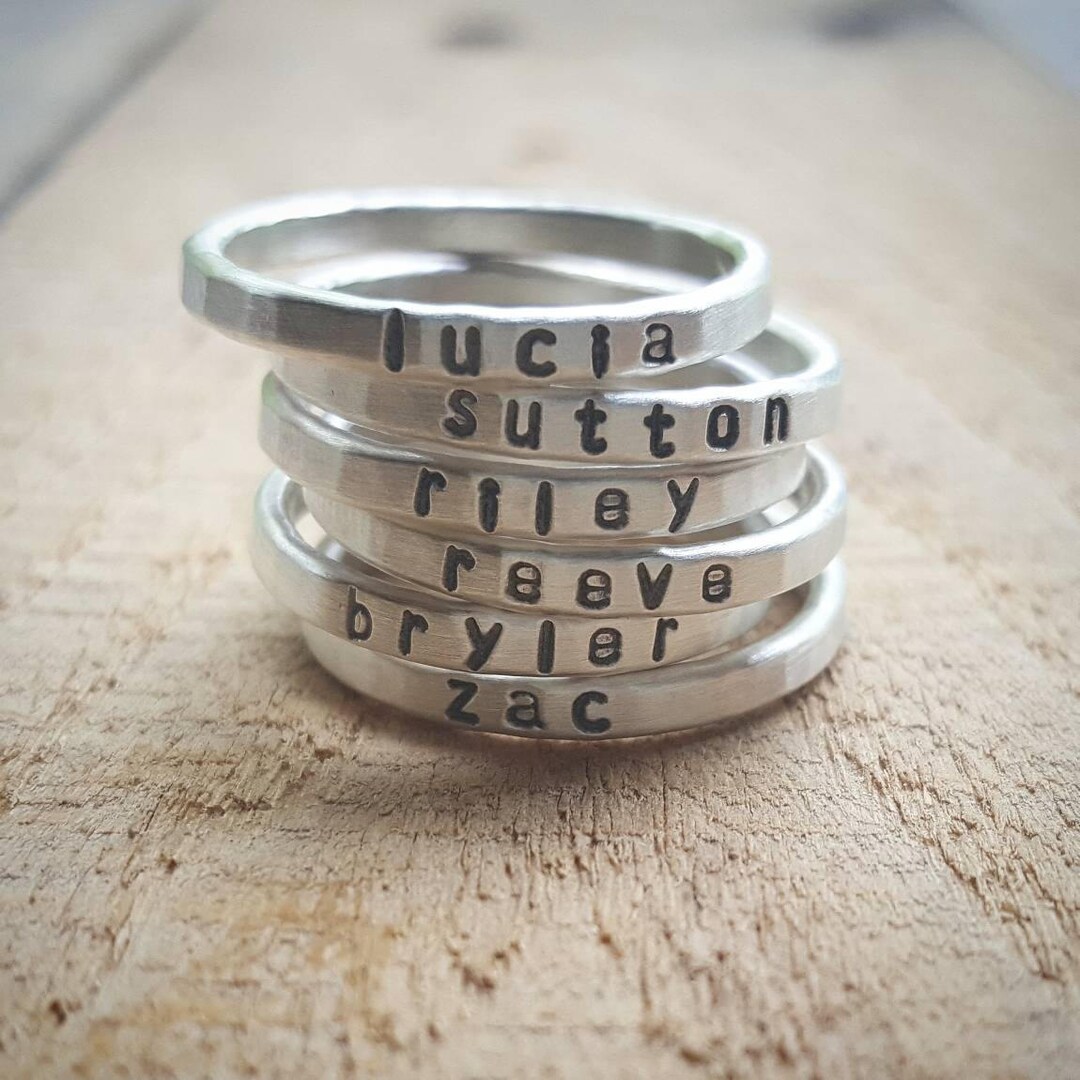 Stackable Skinny Name Ring in Sterling Silver, Stacking 14K Name Ring ...