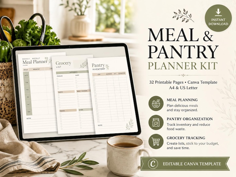 Meal & Pantry Planner Kit, Grocery List, Inventory Tracker (canva PDF ...