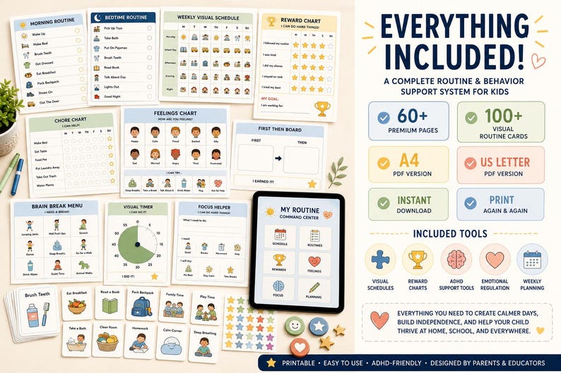 ADHD Kids Routine Command Center | Visual Schedule, Reward Chart ...