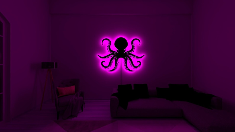 Wooden Octopus LED Wall Art, RGB Ocean Sea Life Night Light ...