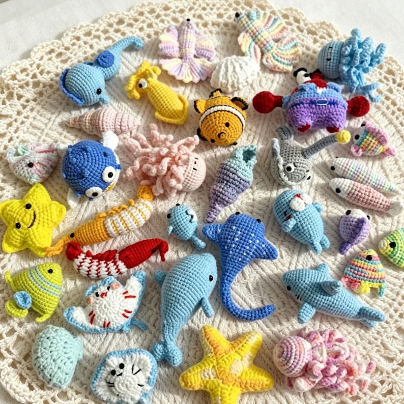 Crochet Ocean Animals Keychain, Cute Amigurumi Octopus Seahorse Sea ...