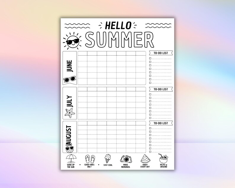 2026 Editable Summer Calendar Poster Summer Fun Bucket List Family ...