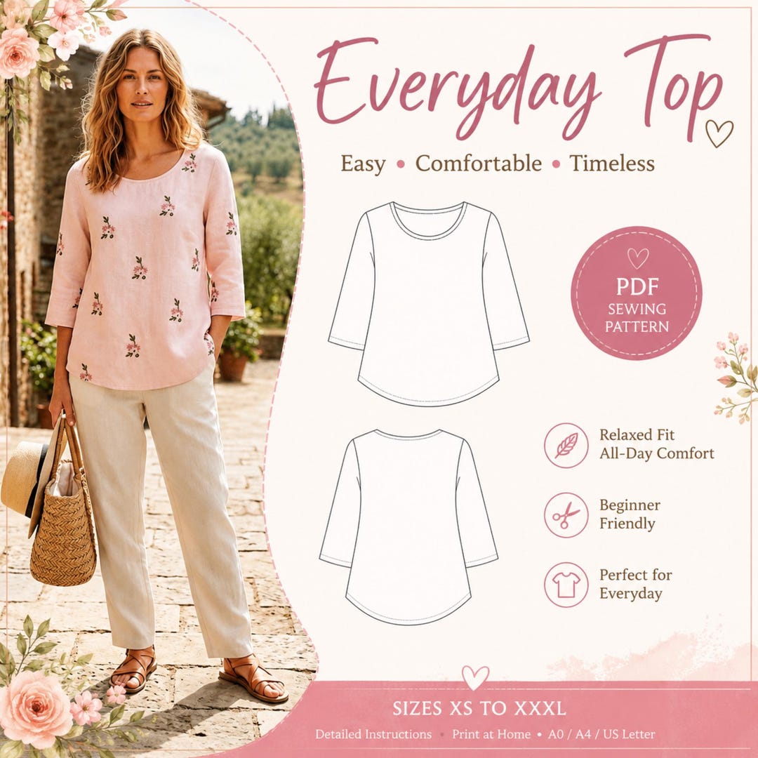 Easy Everyday Top Sewing Pattern PDF | Relaxed Fit Blouse Pattern ...