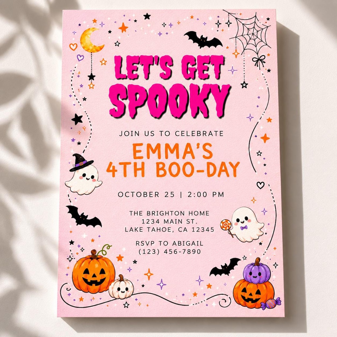 Pink Halloween Birthday Invitation Template, Lets Get Spooky Invite ...