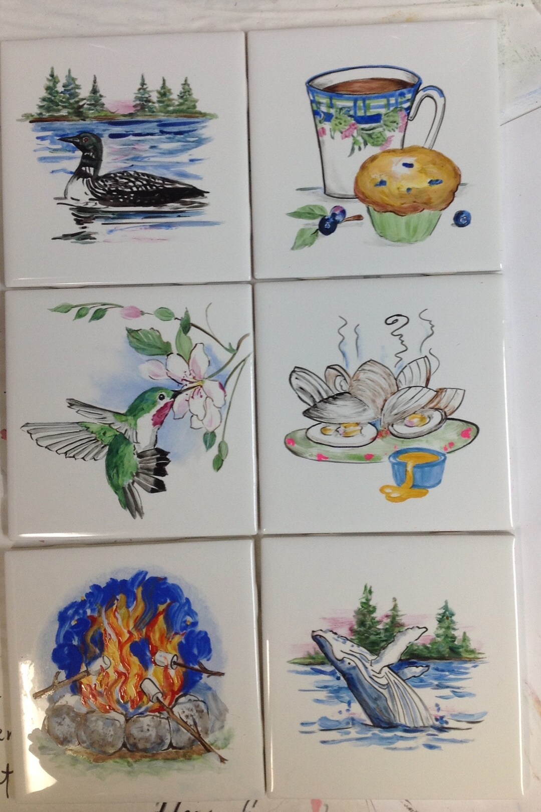 New England Theme Decorative Tiles/hand Painted/4.25" - Etsy