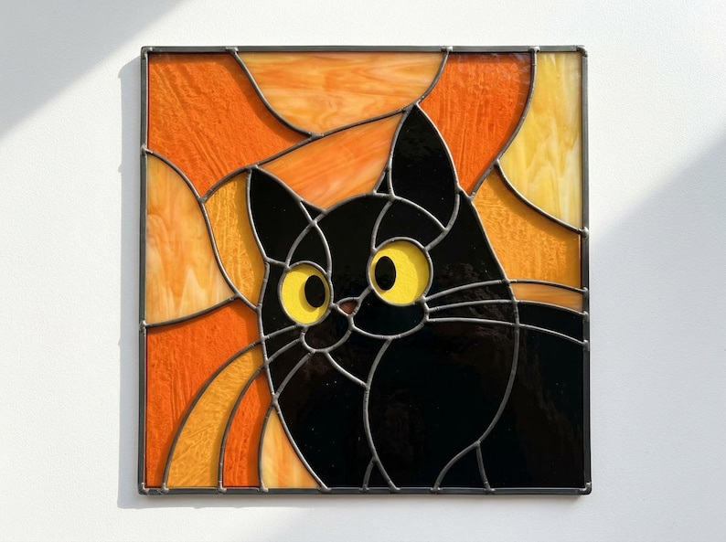 Black Cat Stained Glass Pattern | Intermediate Pet Cartoon Suncatcher ...