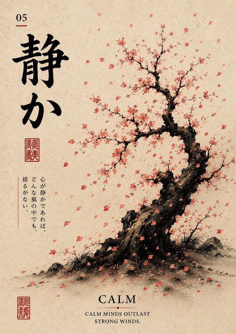 Japanese Cherry Blossom Print, Zen Philosophy Wall Art Calm Meditation ...