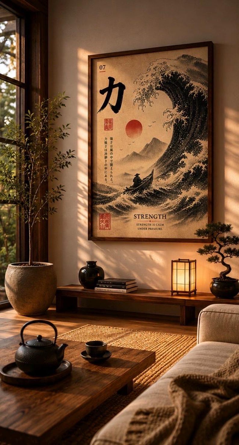 Japanese Wave Art Print, Zen Philosophy Strength Artwork Samurai ...