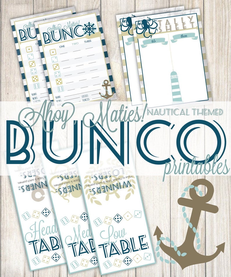 Nautical Printable Bunco, Ahoy Maties Printable Bunco Cards, Bunco ...